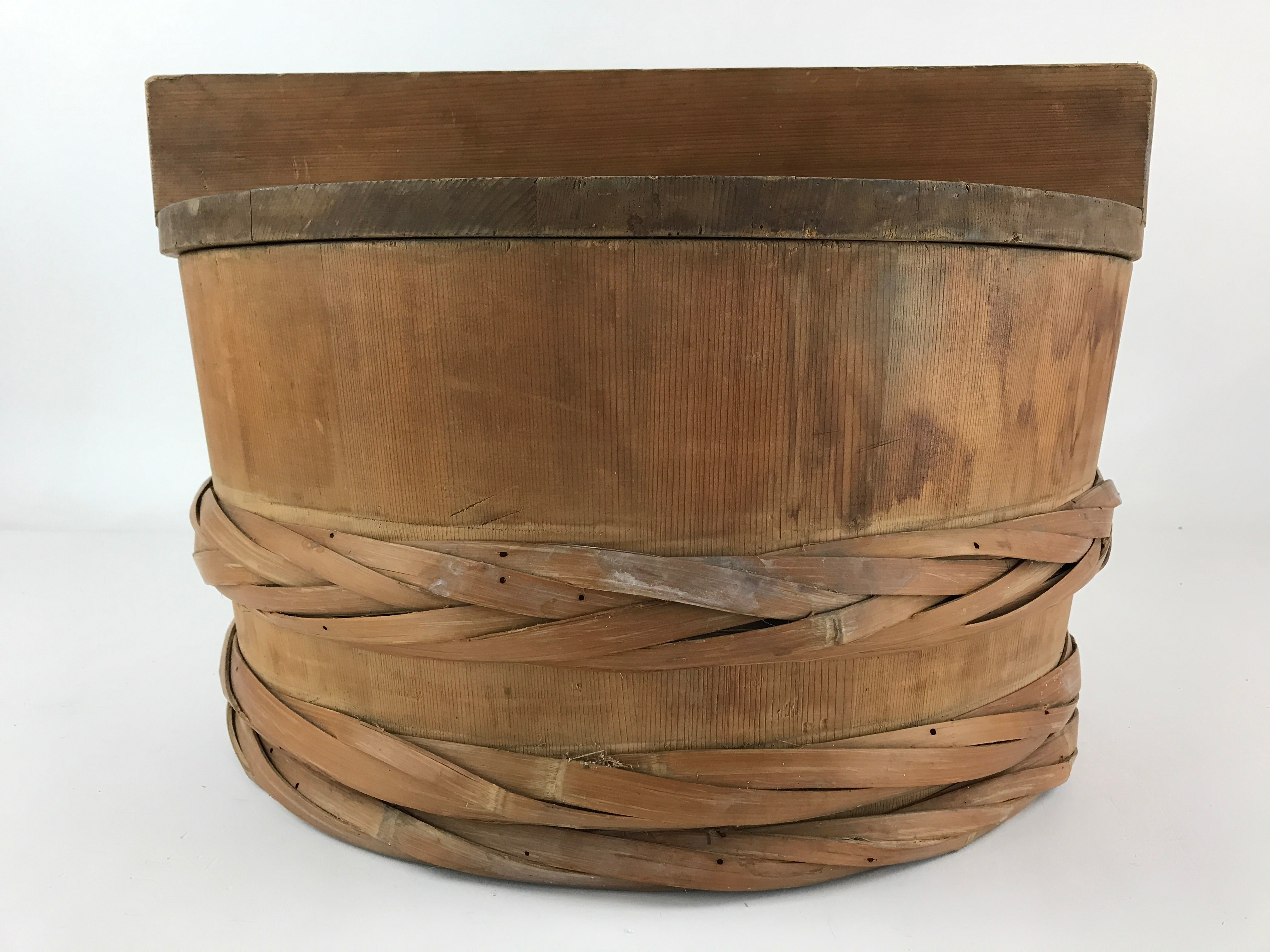 Antique Japanese Wooden Oke Lidded Bucket C1900 Large Basin Water Rice ...
