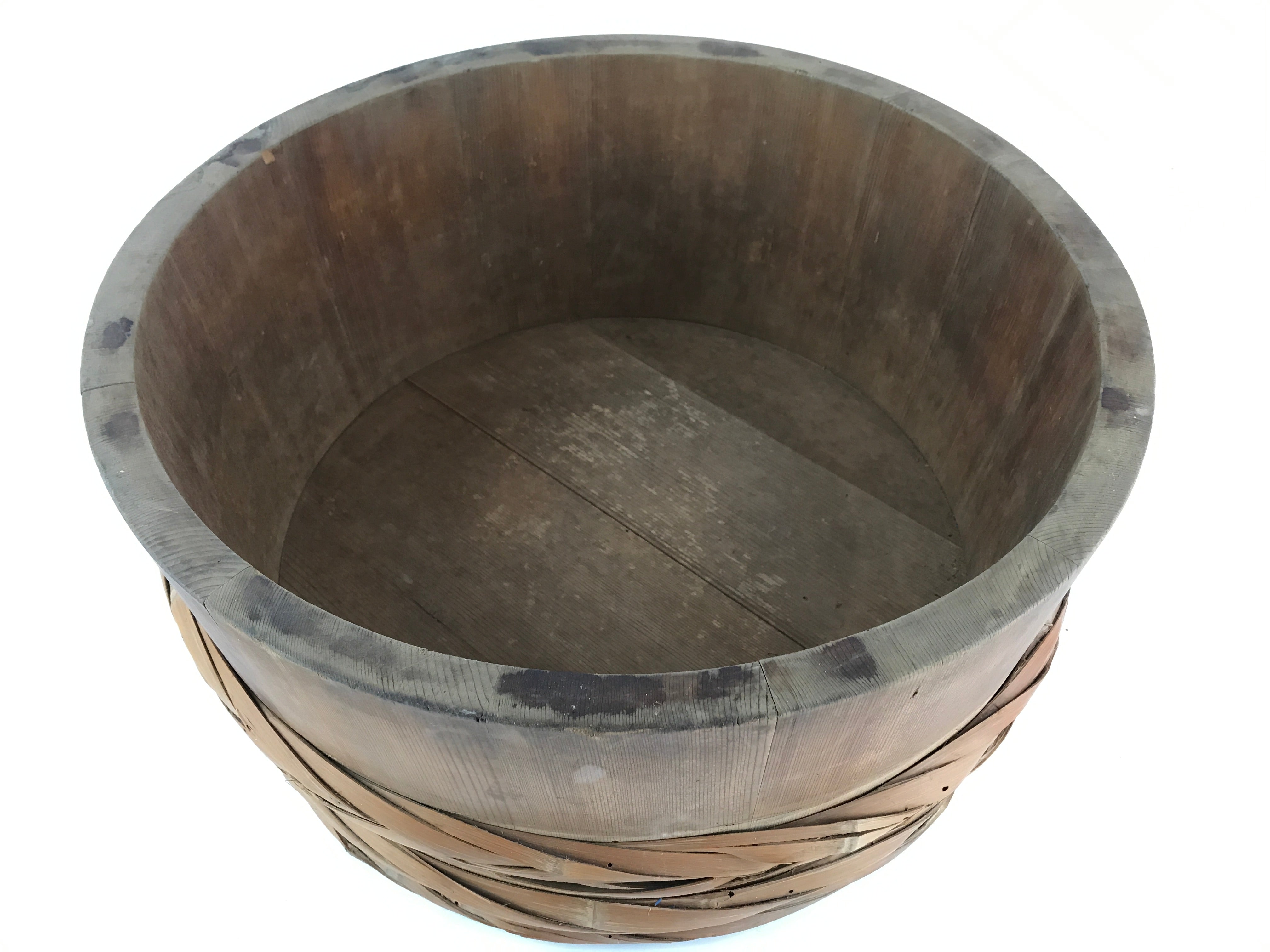 Antique Japanese Wooden Oke Lidded Bucket C1900 Large Basin Water Rice ...