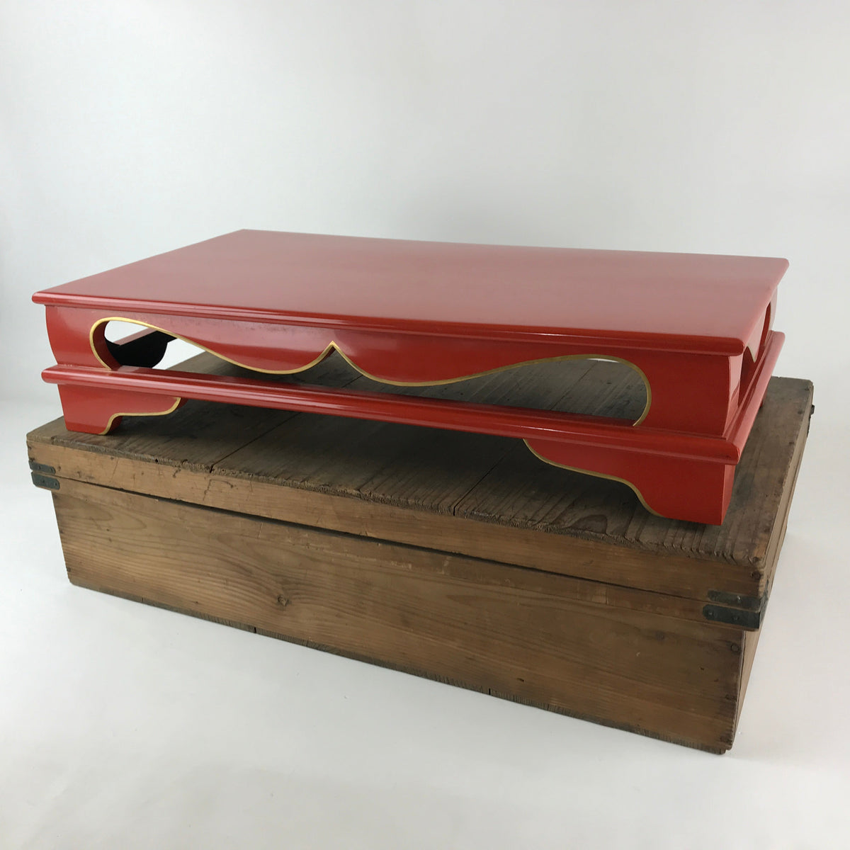 Antique Japanese Wooden Tray Lacquered Meiji Era Ozen Table Red W/Box ...
