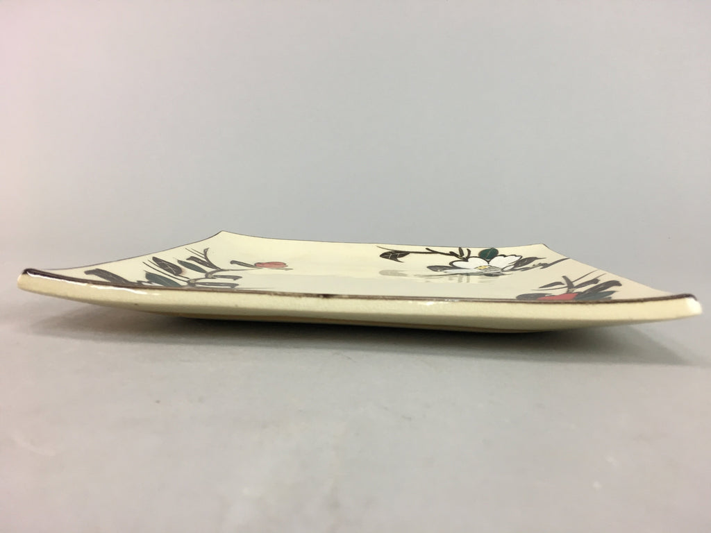 Japanese Ceramic Square Plate Vtg Pottery Floral Design Beige Sushi PT ...