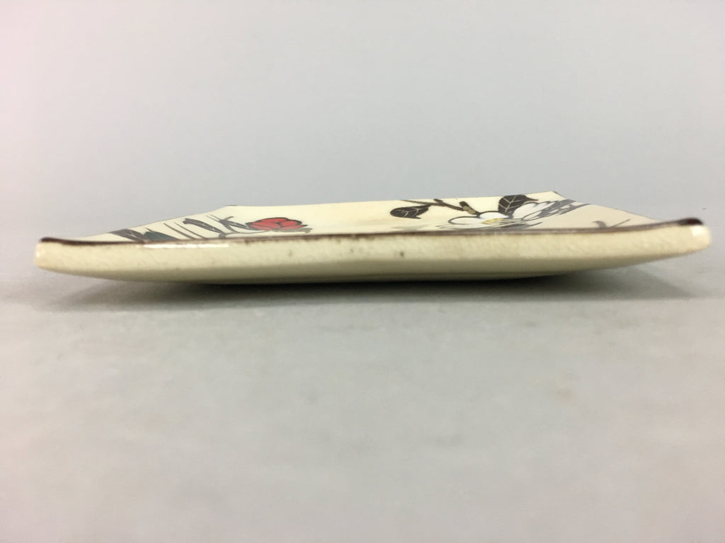 Japanese Ceramic Square Plate Vtg Pottery Floral Design Beige Sushi PT ...