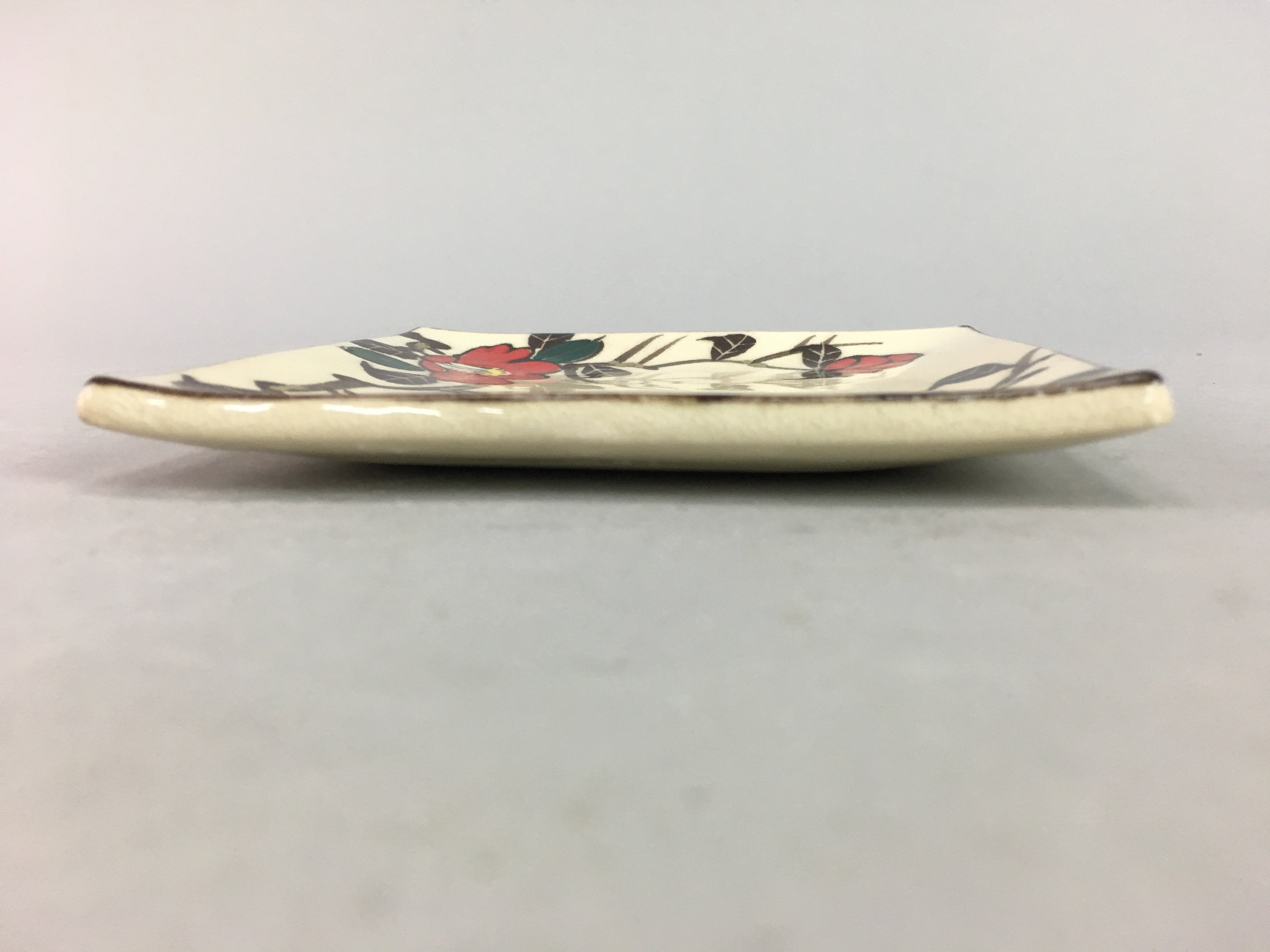 Japanese Ceramic Square Plate Vtg Pottery Floral Design Beige Sushi PT ...