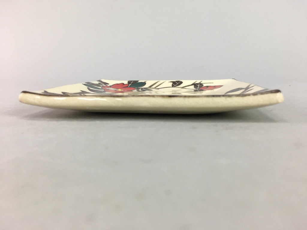 Japanese Ceramic Square Plate Vtg Pottery Floral Design Beige Sushi PT ...