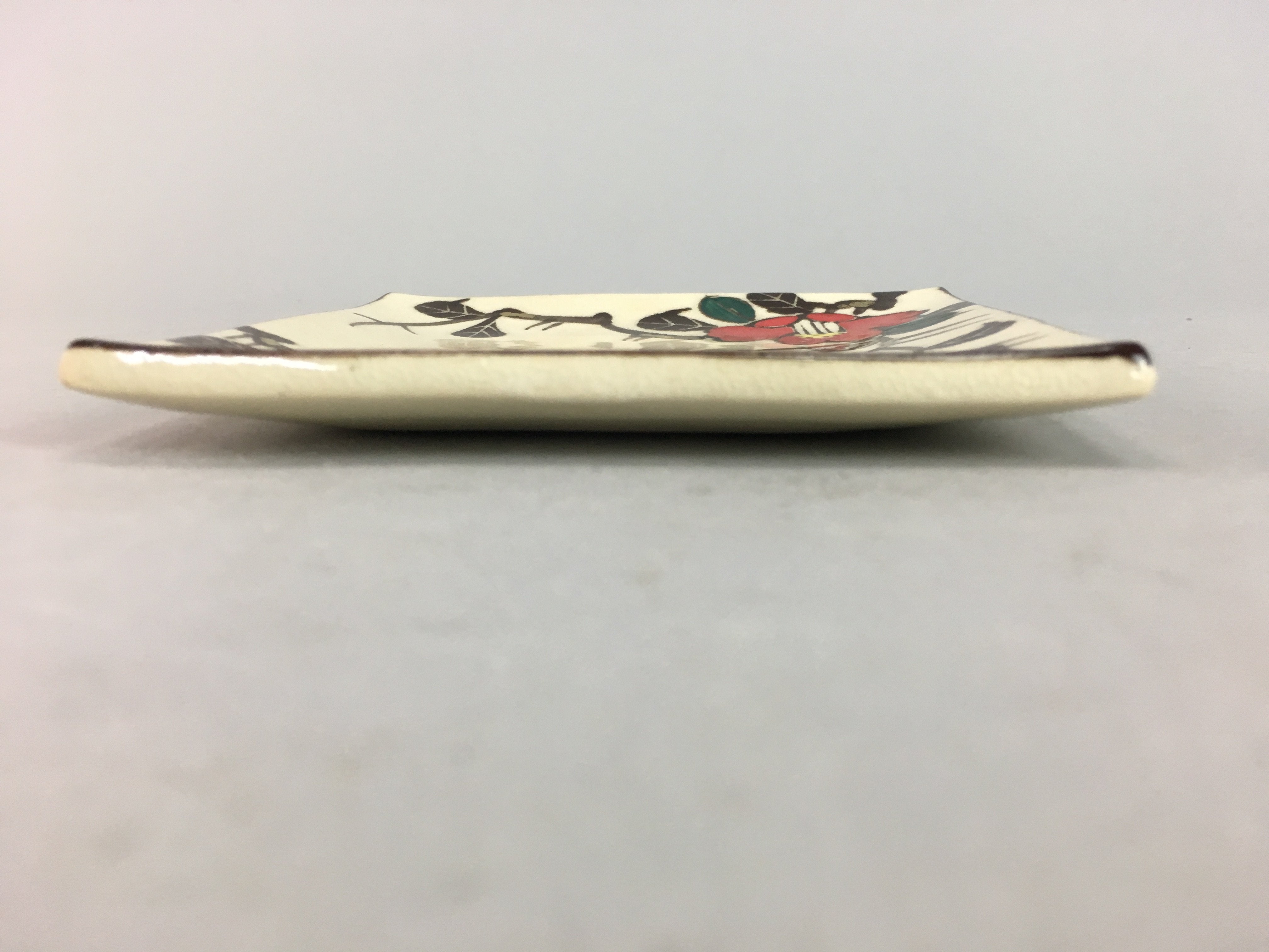 Japanese Ceramic Square Plate Vtg Pottery Floral Design Beige Sushi PT ...