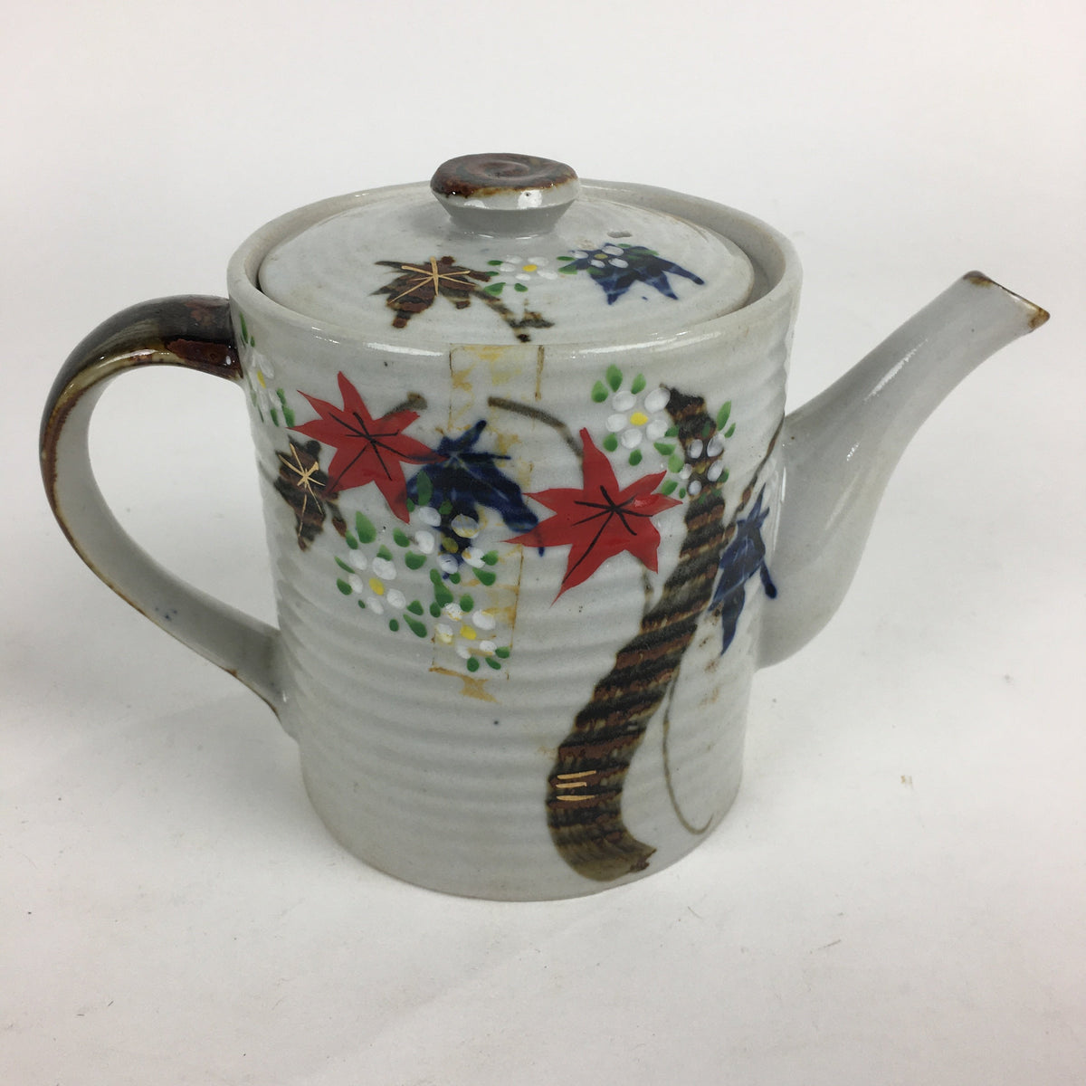Japanese Ceramic Teapot Vtg Kyusu White Autumn Leaves Momiji Design Se ...