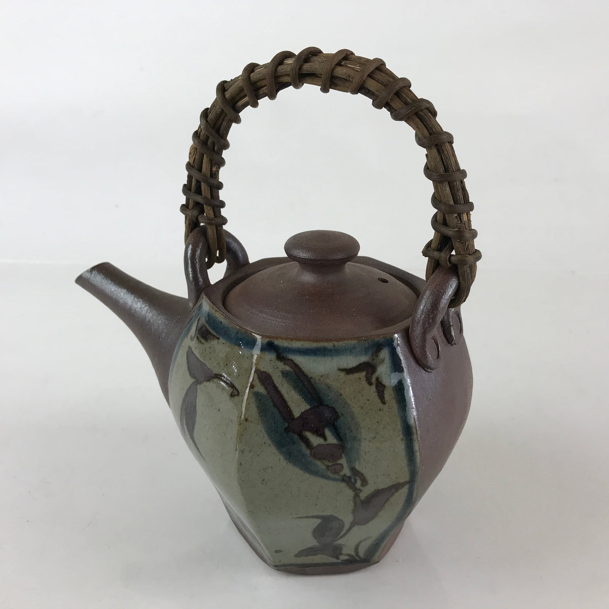 Japanese Ceramic Tokoname Ware Teapot Kyusu Vtg Brown Plant Vine Handl ...