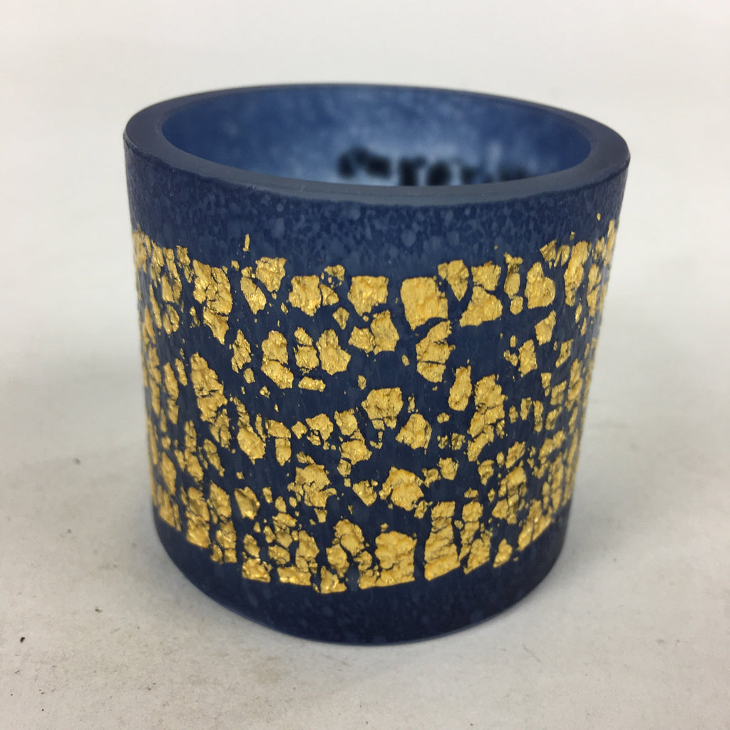 Japanese Glass Ladle Rest Lid Stand Vtg Tea Ceremony Futaoki Blue Gold ...