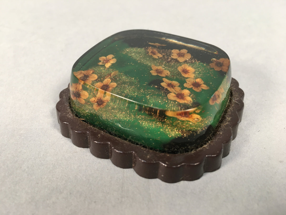 Japanese Glass Paperweight Vtg Dried Flower Green Metal Yellow Gold JK ...