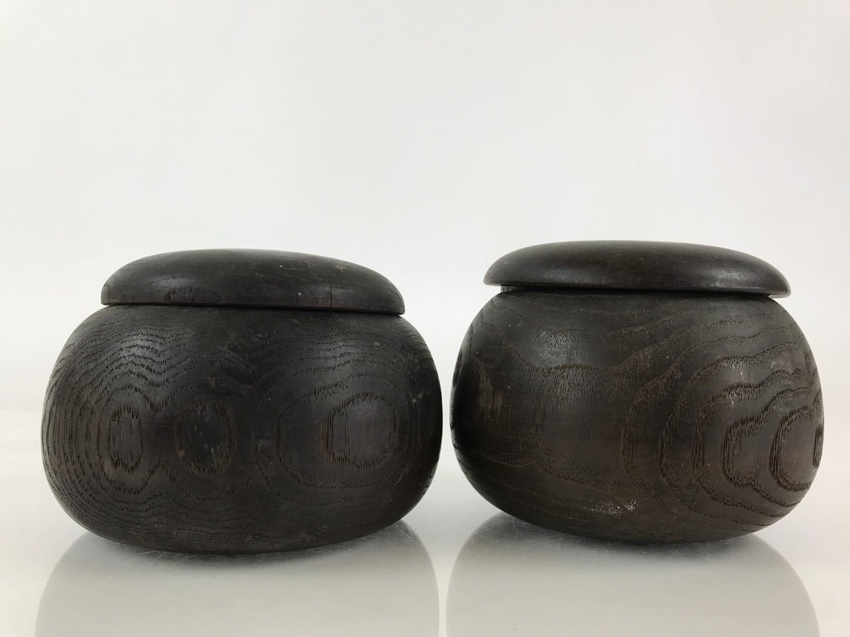 Japanese Go Stone Goishi Game Piece Set Vtg Dark Brown Bowl Black Whit ...