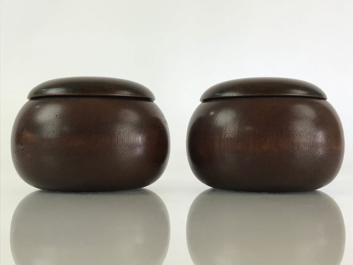 Japanese Go Stone Vtg Goishi Game Piece Set Dark Brown Bowl Black Whit ...