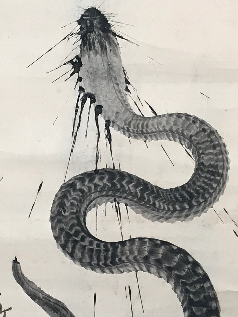 Japanese Hanging Scroll Snake Zodiac Black Ink Picture Kakejiku Kakemo ...