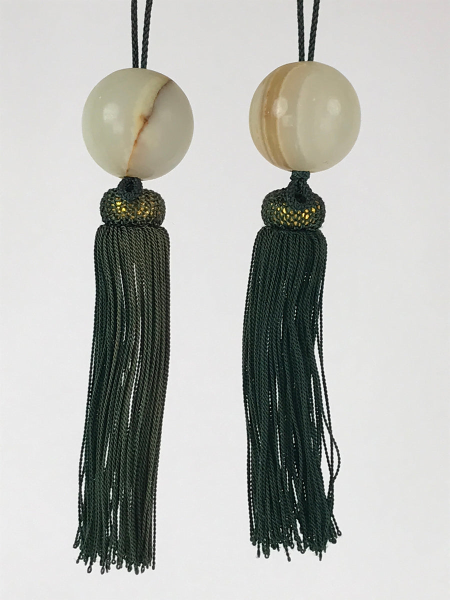 Japanese Hanging Scroll Weights Vtg Fuchin Marble Stone Green Tassel F ...