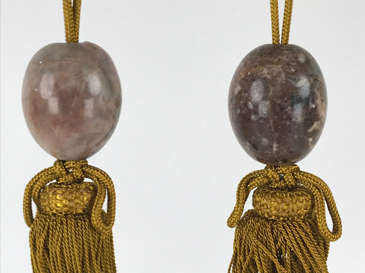 Japanese Hanging Scroll Weights Vtg Fuchin Marble Stone Yellow Tassel ...