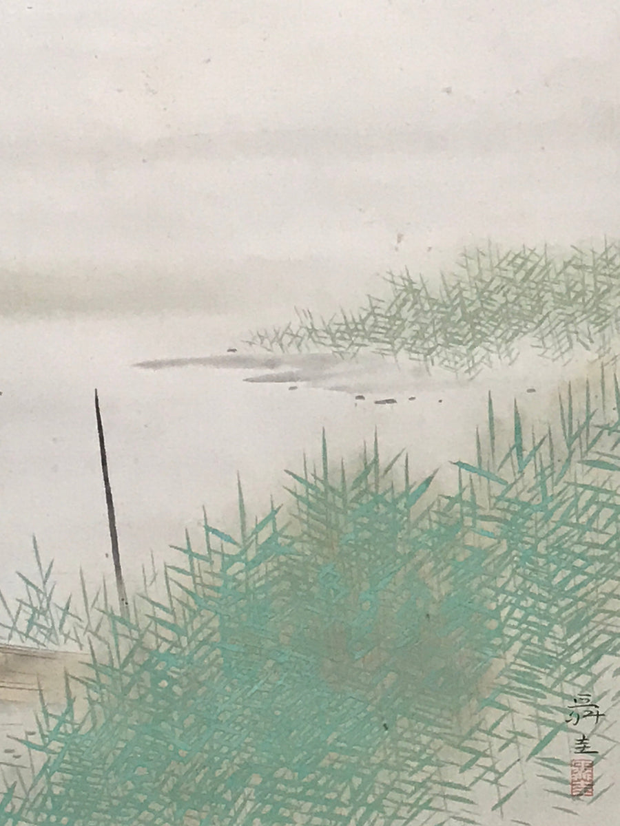 Japanese Hanging Scroll White Heron On A Boat Picture Kakejiku Kakemon ...