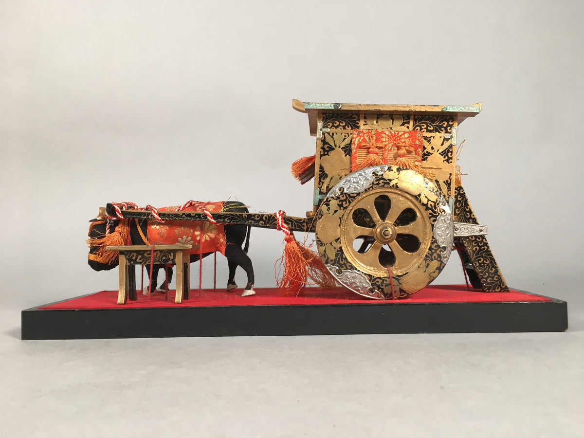 Japanese Hina Doll Lacquer Ox Carriage Stand Vtg Palanquin Miniature G ...