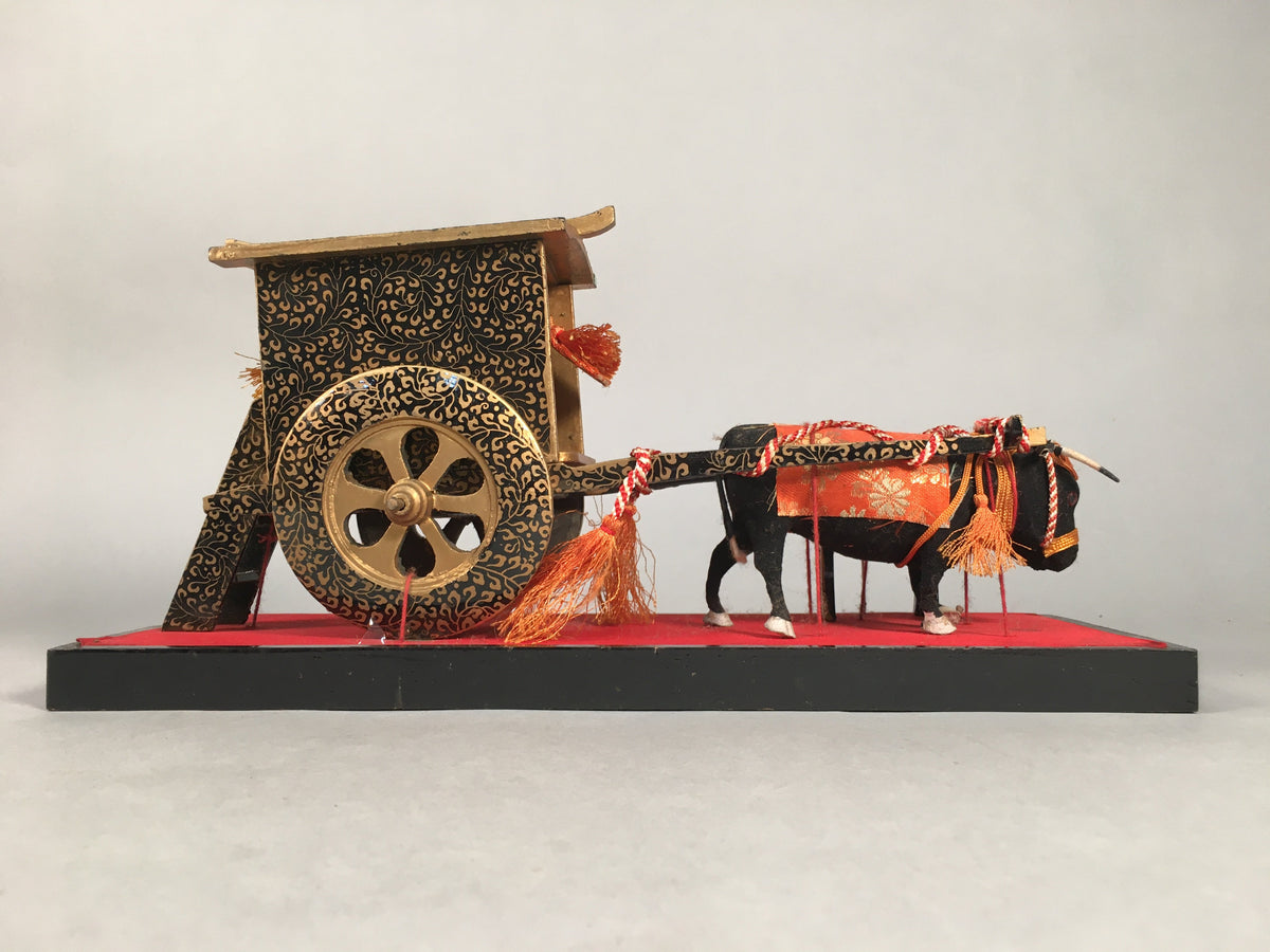 Japanese Hina Doll Lacquer Ox Carriage Stand Vtg Palanquin Miniature G ...