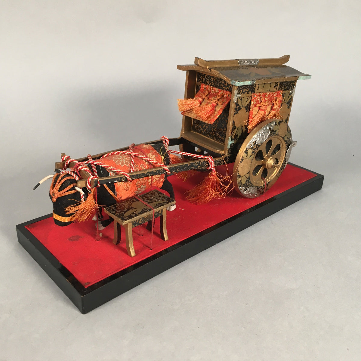Japanese Hina Doll Lacquer Ox Carriage Stand Vtg Palanquin Miniature G ...