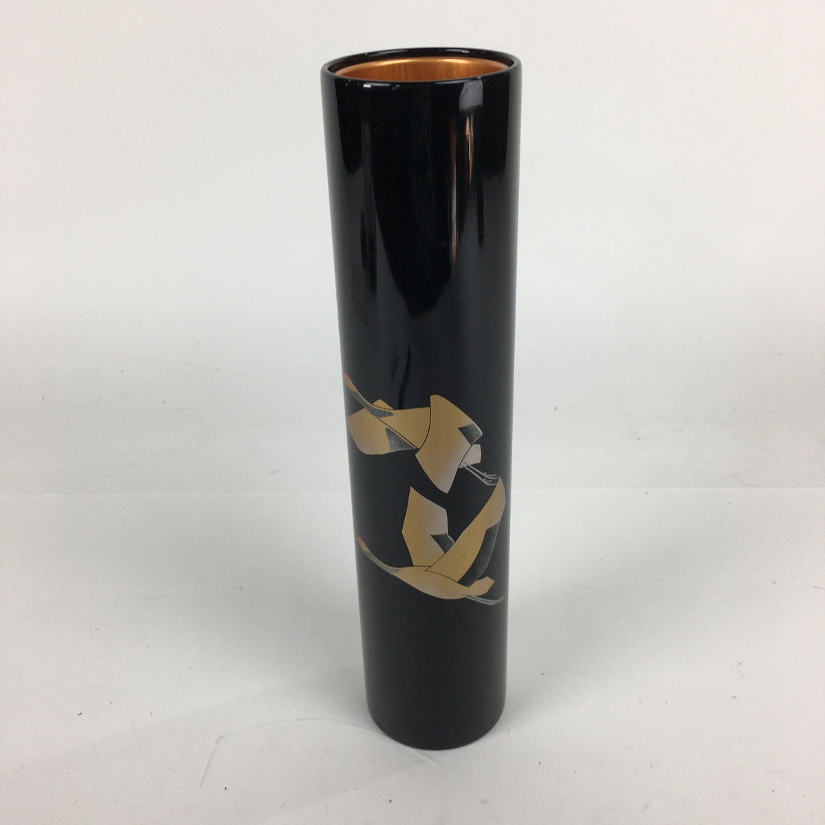 Japanese Lacquerware Wajima-Nuri Flower Vase Vtg Ikebana Kabin Black F ...