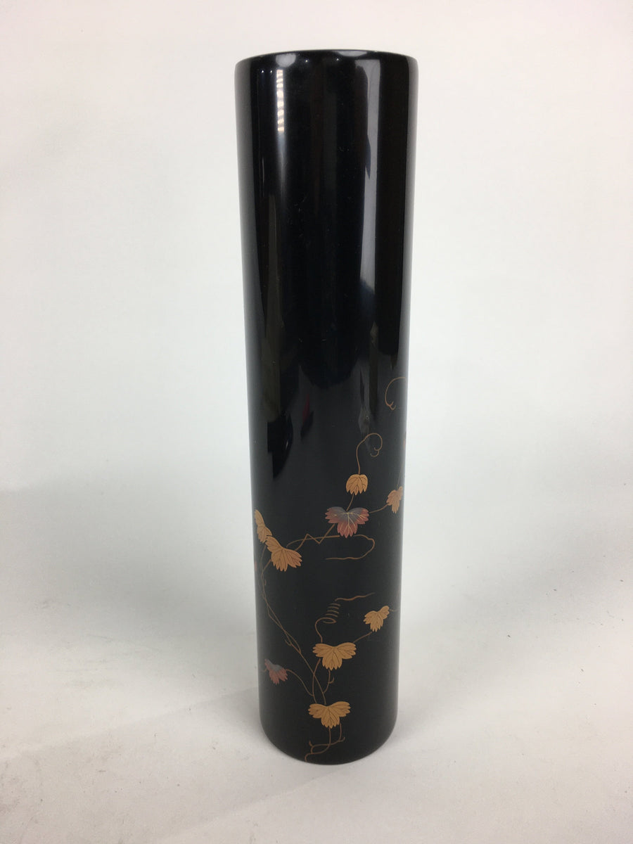 Japanese Lacquerware Wajima-Nuri Flower Vase Vtg Ikebana Kabin Black F ...