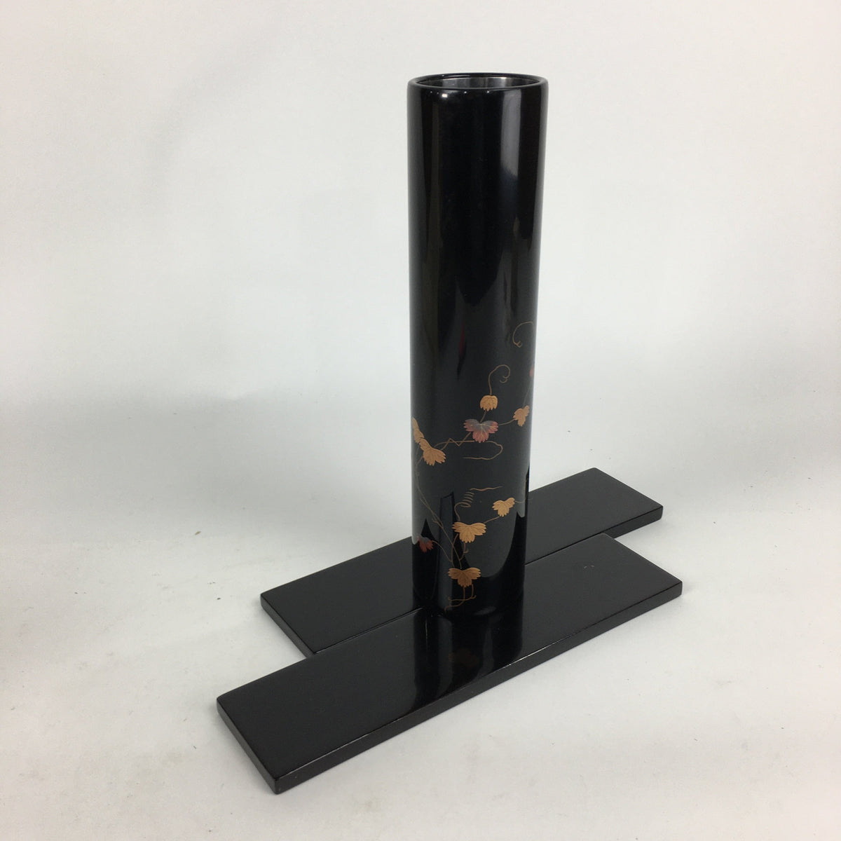Japanese Lacquerware Wajima-Nuri Flower Vase Vtg Ikebana Kabin Black F ...