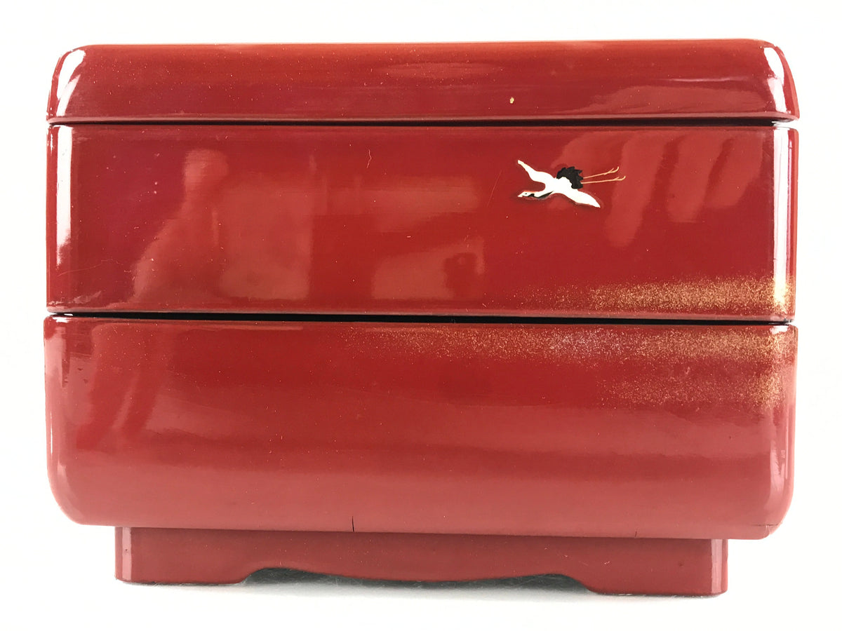 Japanese Lacquerware Wooden Bento Box Red 2 Tier Vtg Jubako Raden Cran ...