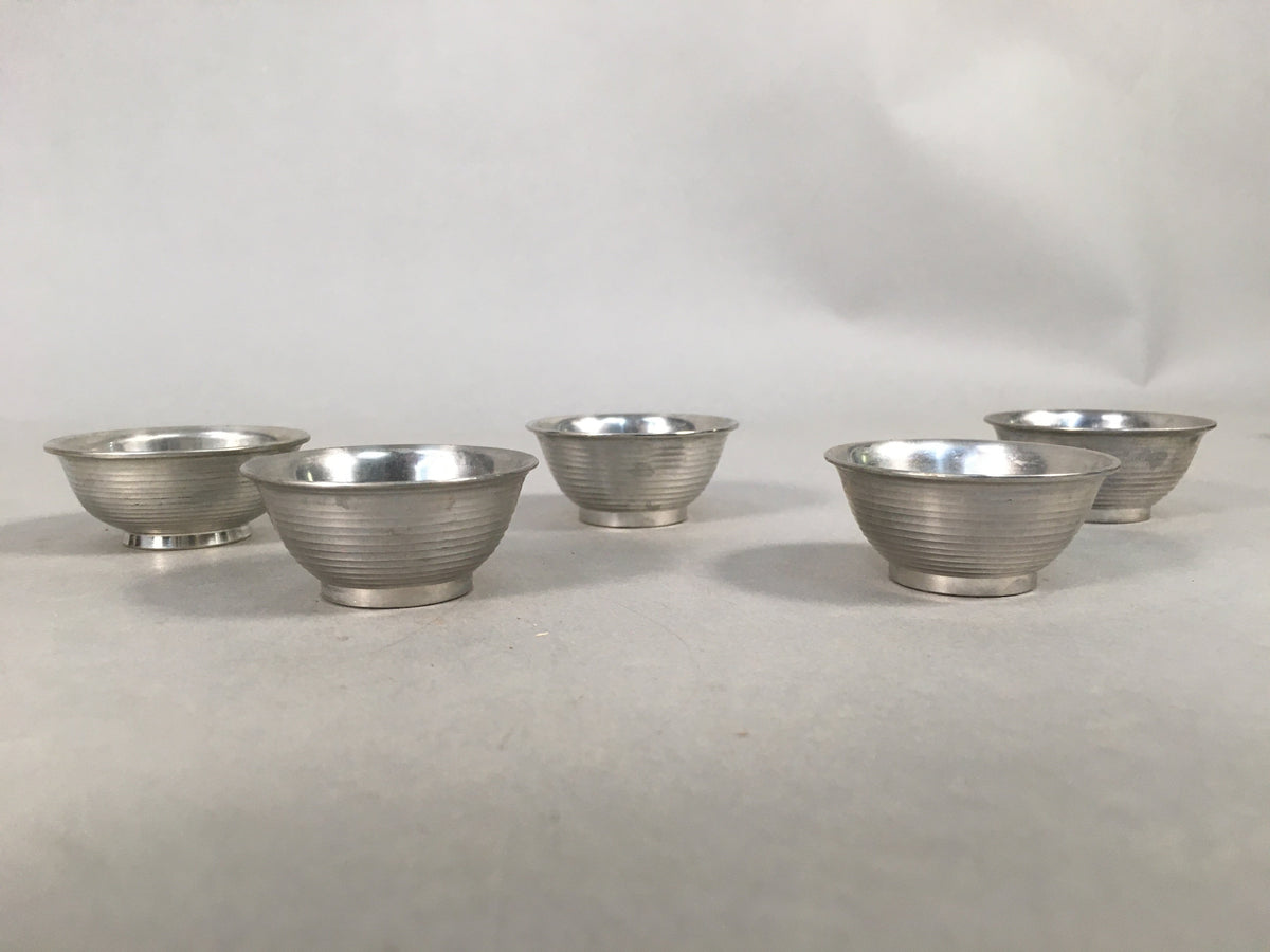 Japanese Pewter Sake Cup Set 5pc Vtg Box Sakazuki Guinomi Drinking Met ...