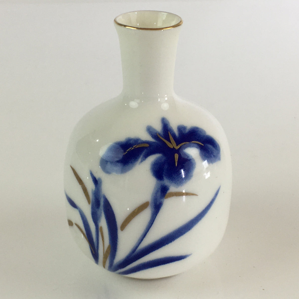 Japanese Porcelain Flower Vase Vtg Kabin Blue Iris Ikebana Arrangement ...