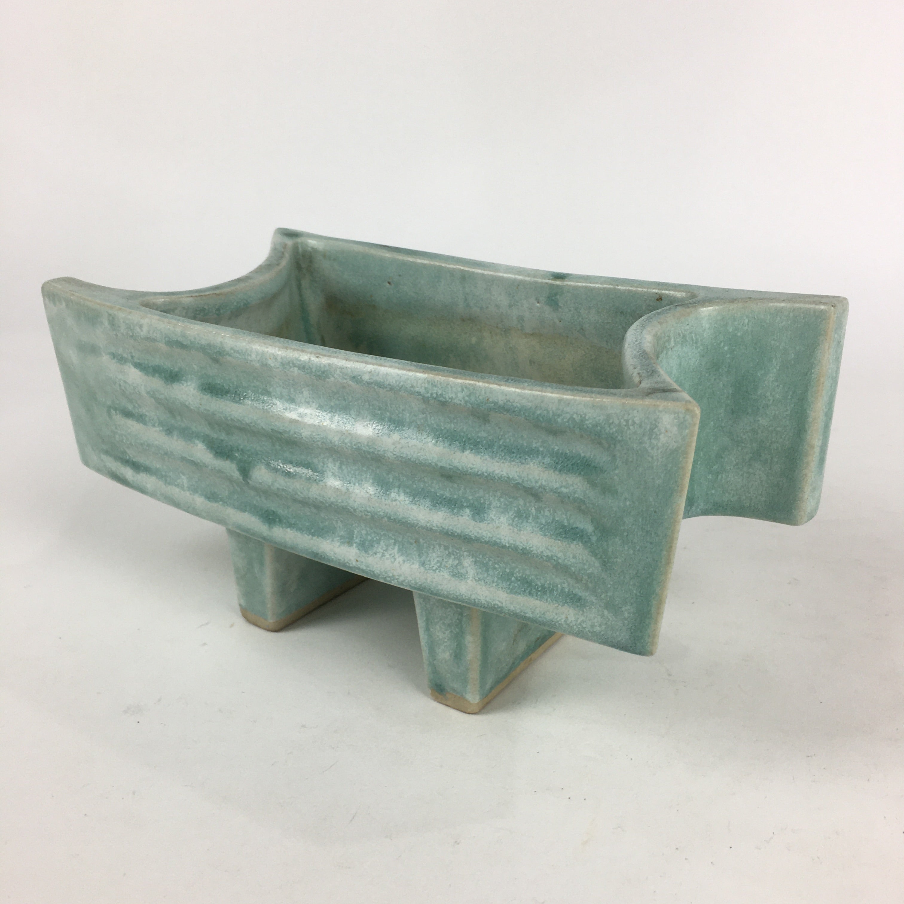 Japanese Porcelain Flower Vase Vtg Pottery Suiban Ikebana Light Green ...