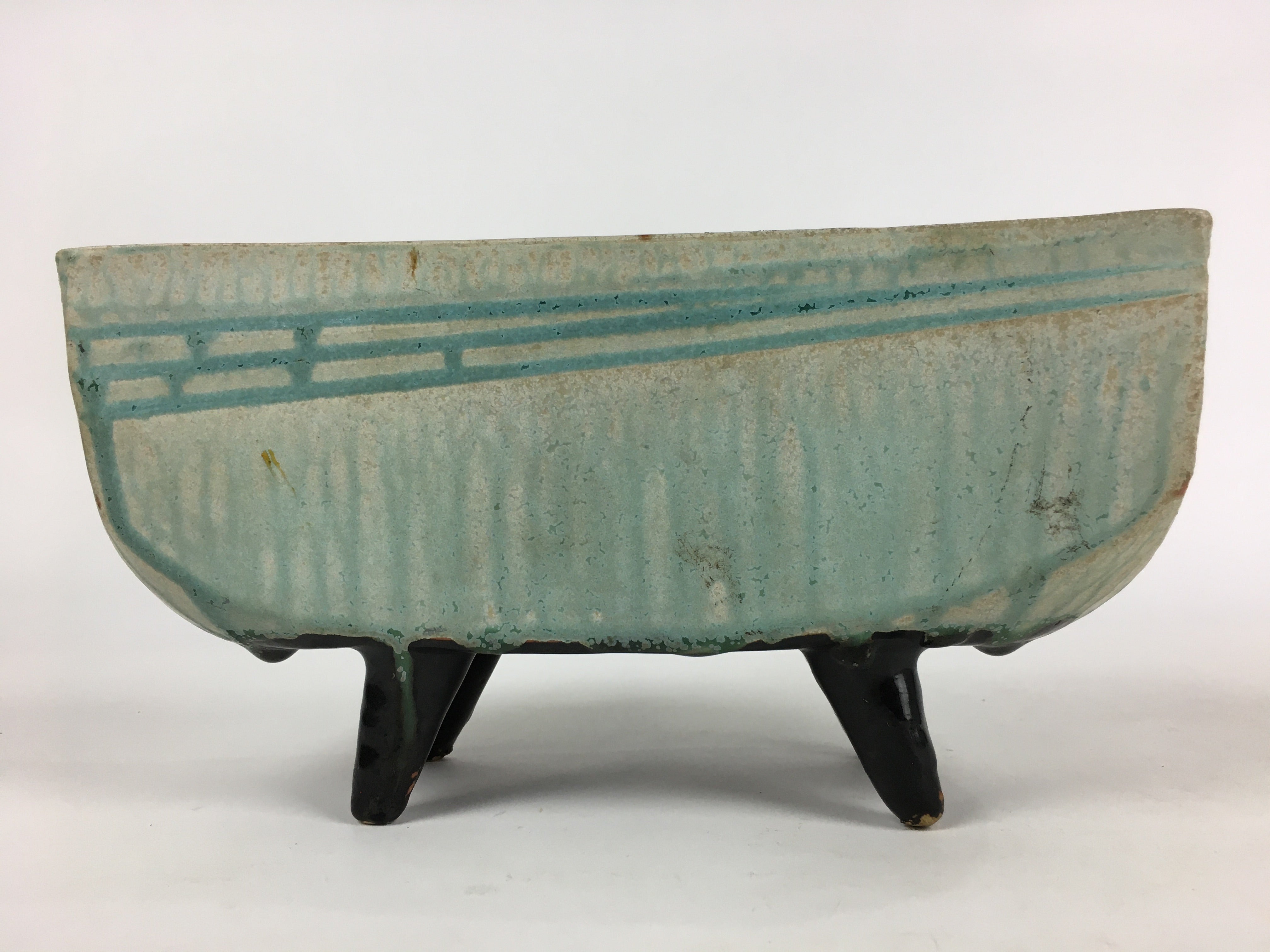 Japanese Porcelain Flower Vase Vtg Pottery Suiban Ikebana Light Green ...