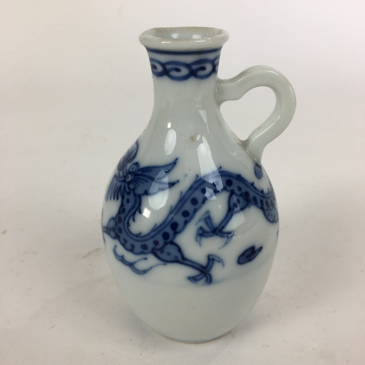 Japanese Porcelain Sake Bottle Vtg Sometsuke Blue Dragon White Tokkuri ...