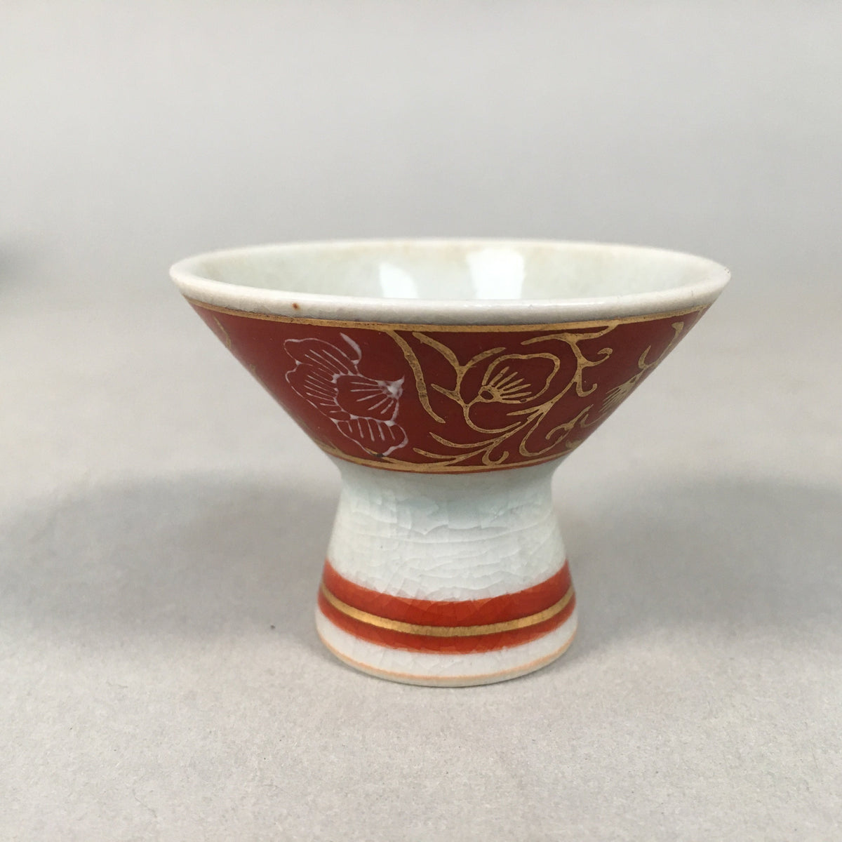 Japanese Porcelain Sake Cup Guinomi Sakazuki Vtg Red Gold Crackle GU86 ...