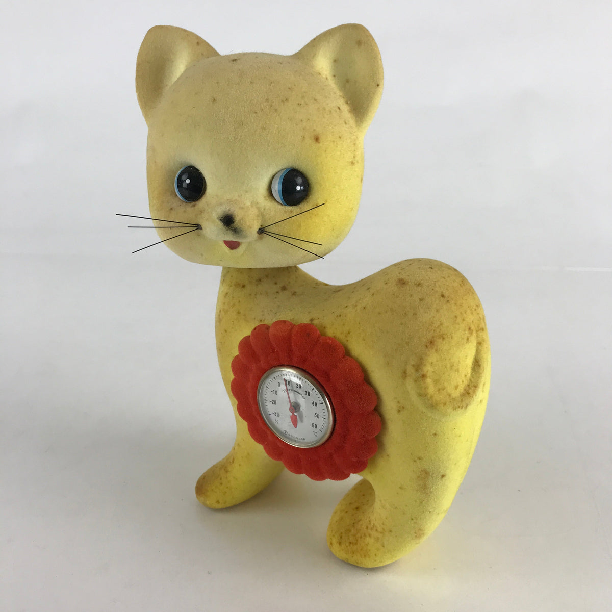 Japanese Pottery Yellow Cat Piggy Bank Vtg Money Saving Box With Therm ...