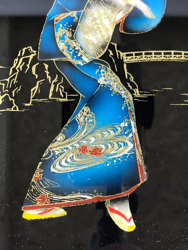 Japanese Raden Shell Work Picture In A Wooden Frame Vtg Wall Hanging A ...