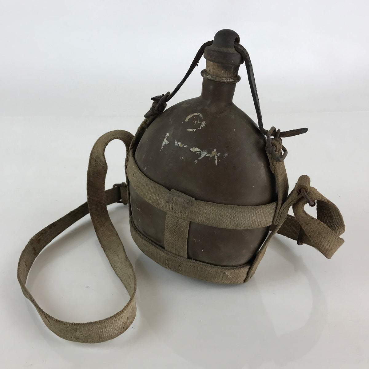 Japanese WW2 Army Water Flask Bottle With Strap Wood Stopper Shogo Sty ...