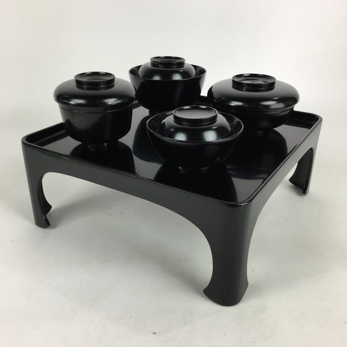 Japanese Wooden Legged Tray Lacquered Table Lidded Bowls Set Veg Ozen ...