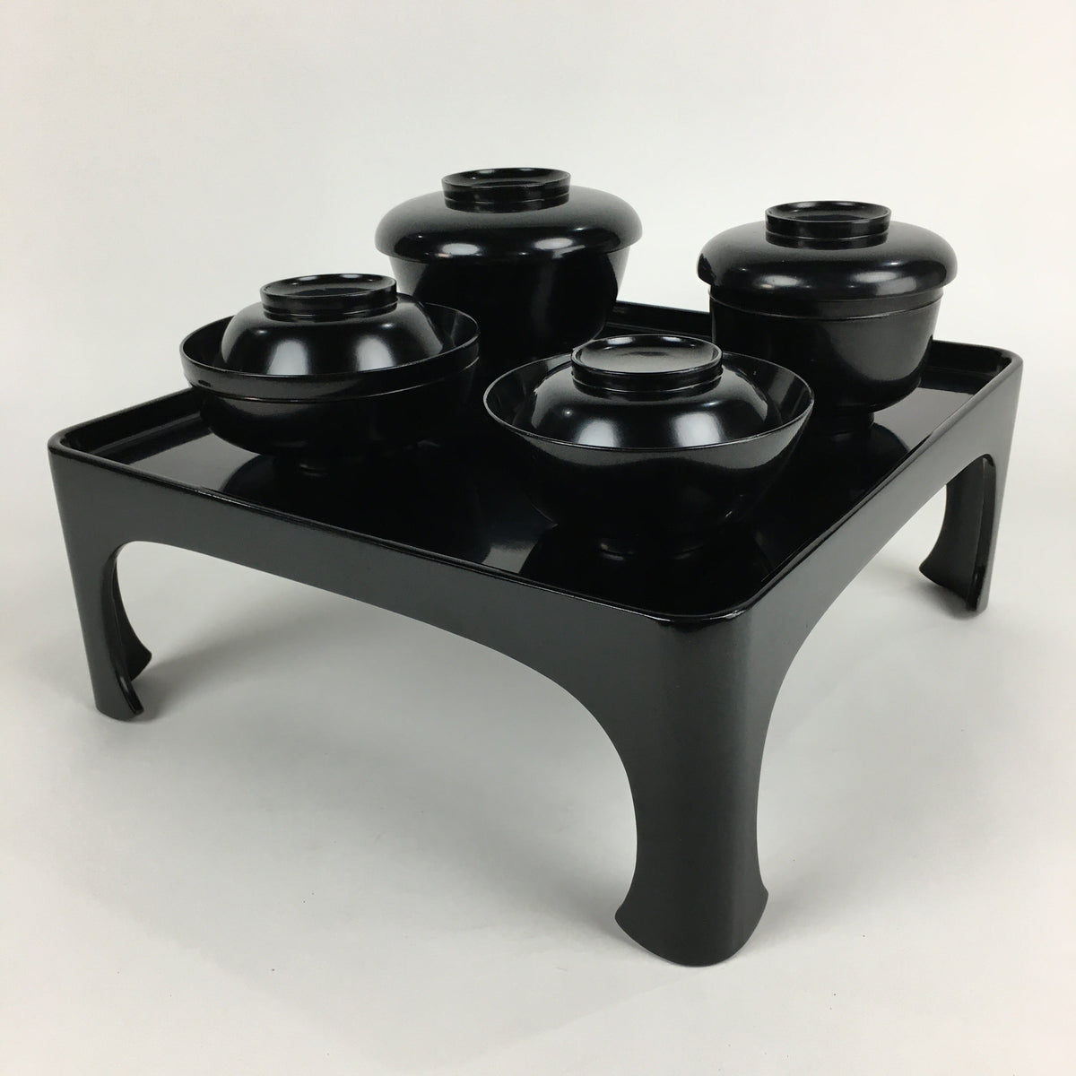 Japanese Wooden Legged Tray Lacquered Table Lidded Bowls Set Vtg Ozen ...