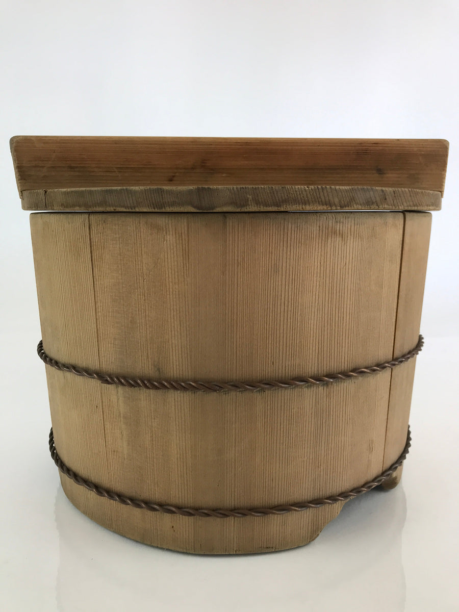 Japanese Wooden Lidded Bucket Ohitsu Vtg Handmade Rice Sushi Oke JK427 ...