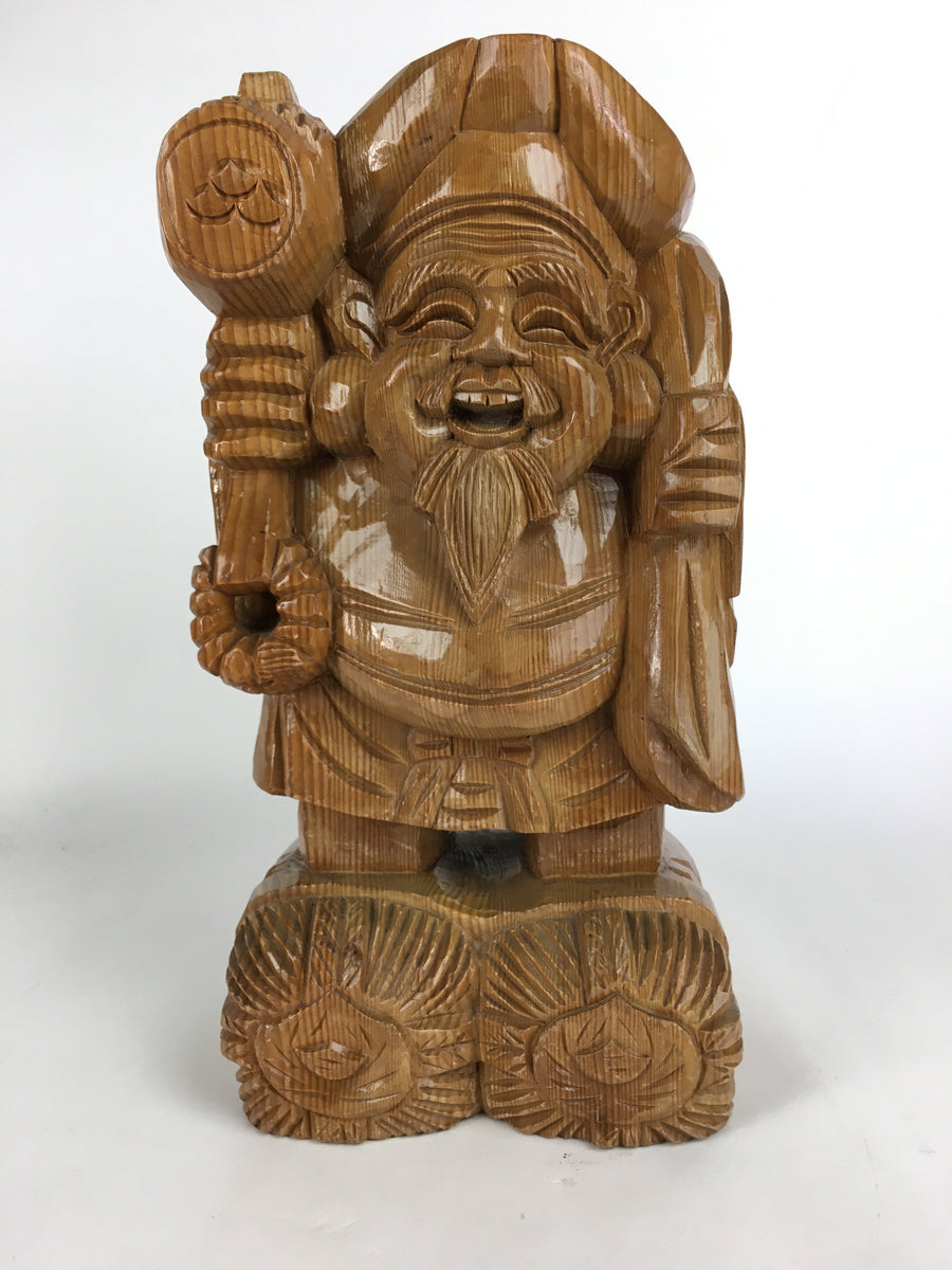 Japanese Wooden Statue Vtg 7 Lucky Gods Daikokuten Wood Carving Brown ...