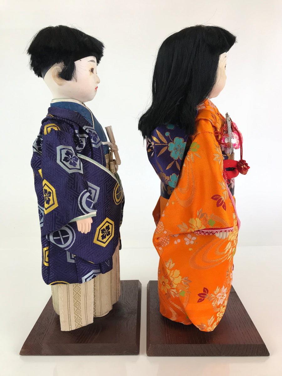 Japanese Yoshihama Ningyo Boy girl Hina Doll Festival Purple Kimono Ob ...